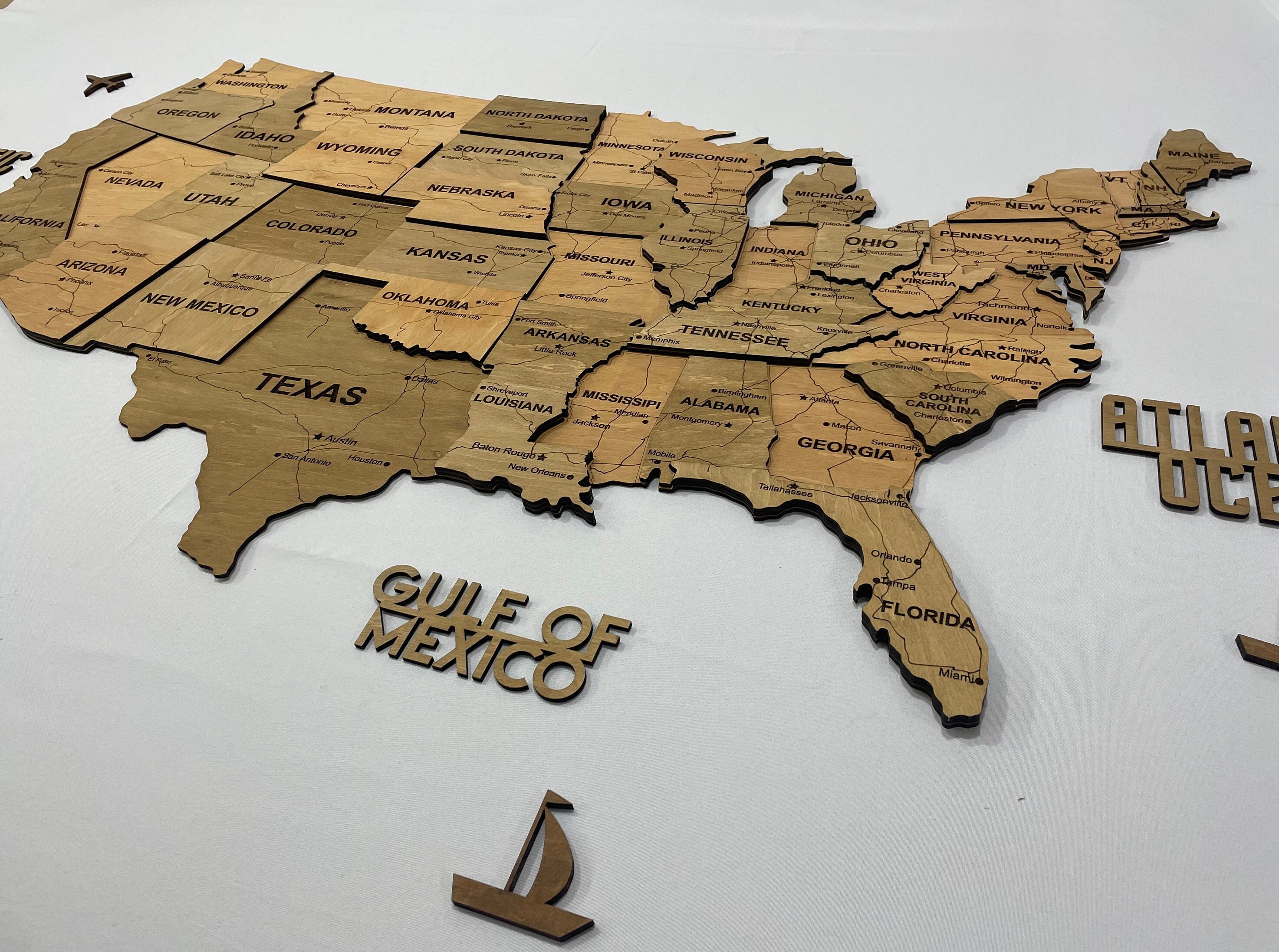 Wooden 3D United States Map, Large Decorative Wall Art for Travelers ...