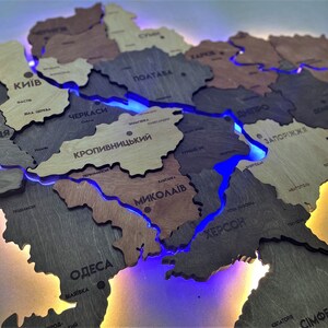 3D LED Wooden Map of Ukraine With Acrylic Rivers, Wood World Map, 3D ...