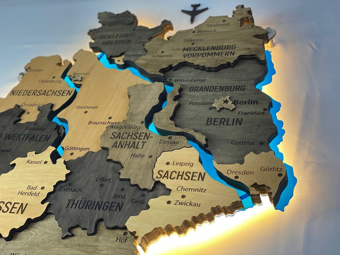 3D Carved Wooden World Map With LED, Acrylic Germany Map Wall Art ...