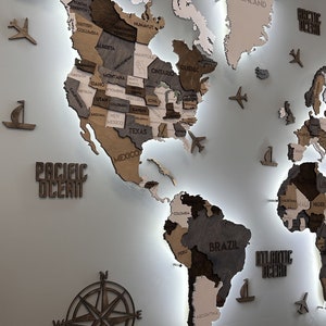 LED World Wall Map, Travel Map Lights, Wall Map Mural Oversized, Wooden ...