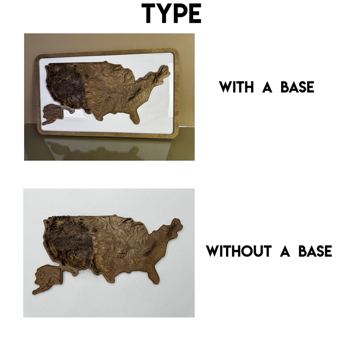 3D USA Map Color Nut, Wooden Travel Map, Topographic Map, 3D Wooden Map ...