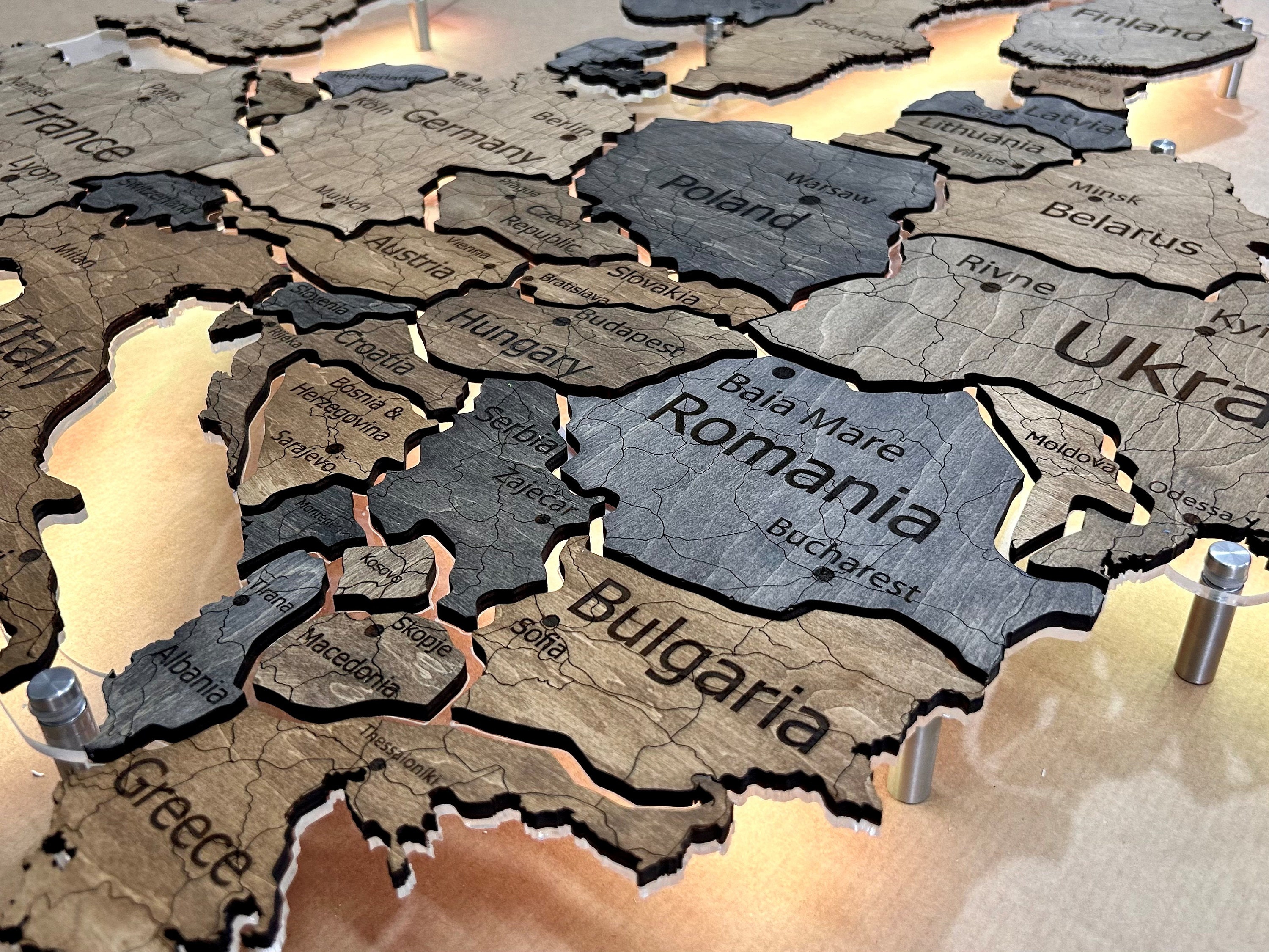 Map of Europe on Acrylic, Map With Roads and Illumination Between ...