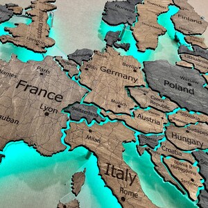 Wooden Map of Europe With Roads and LED Backlighting, Stylish 3D Wall ...