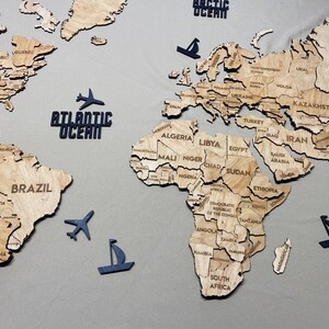 Multi-layer World Map Color Natural, LED Map World, Wooden Travel Map ...