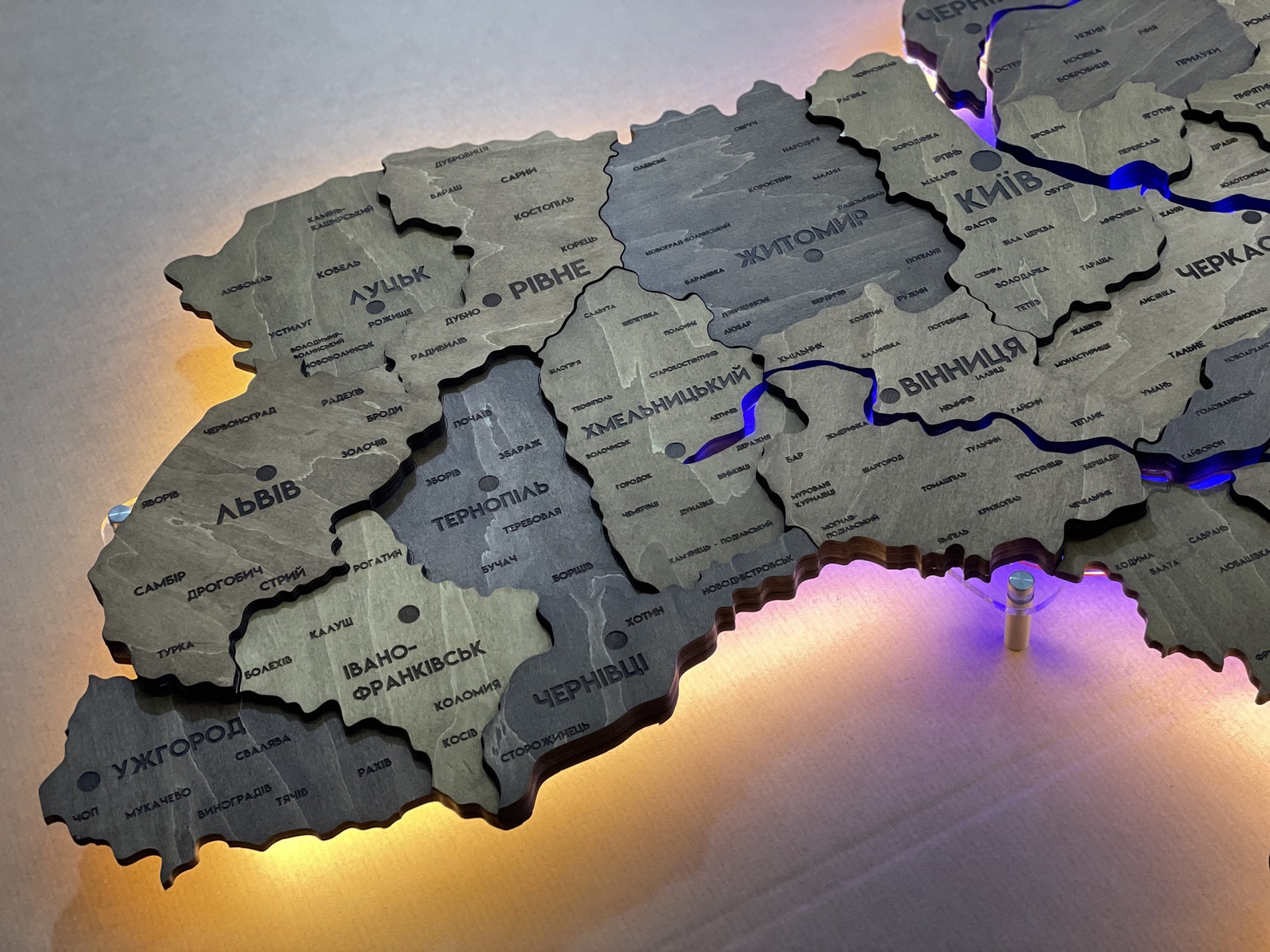 3D LED Wooden Map of Ukraine With Acrylic Rivers, Wood World Map, 3D ...