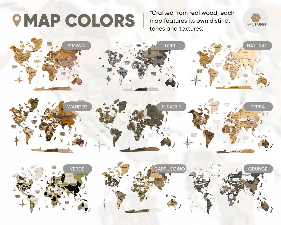 Multi-layer World Map Color White, LED Map World, Wooden Travel Map ...