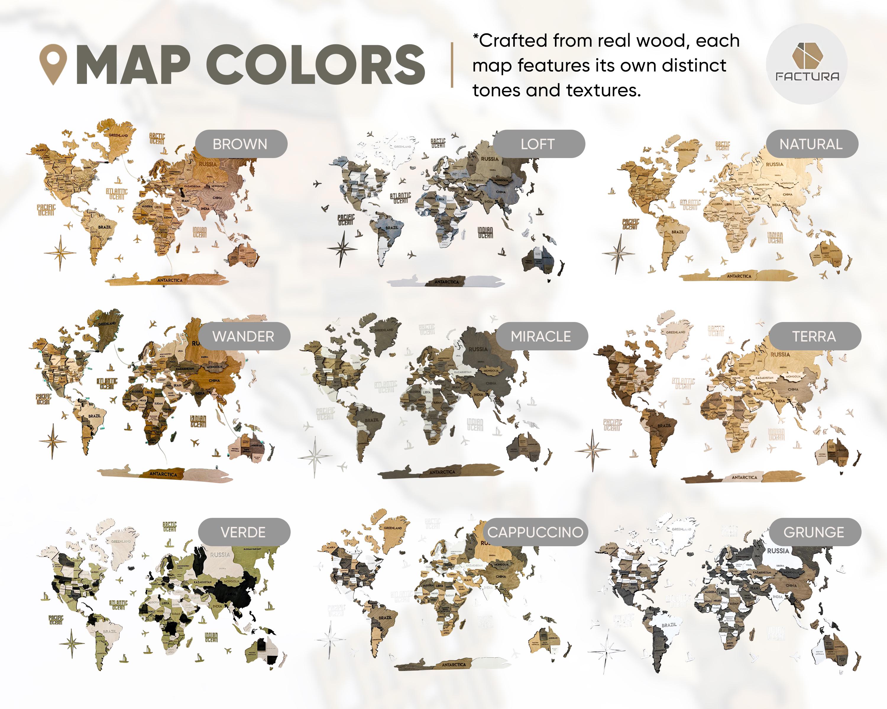 Multi-layer World Map Color White, LED Map World, Wooden Travel Map ...