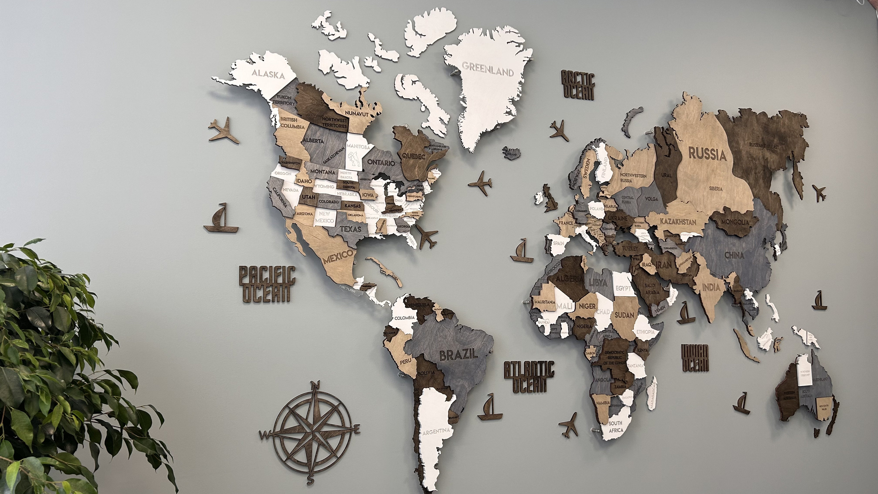 LED World Wall Map, Travel Map Lights, Wall Map Mural Oversized, Wooden ...