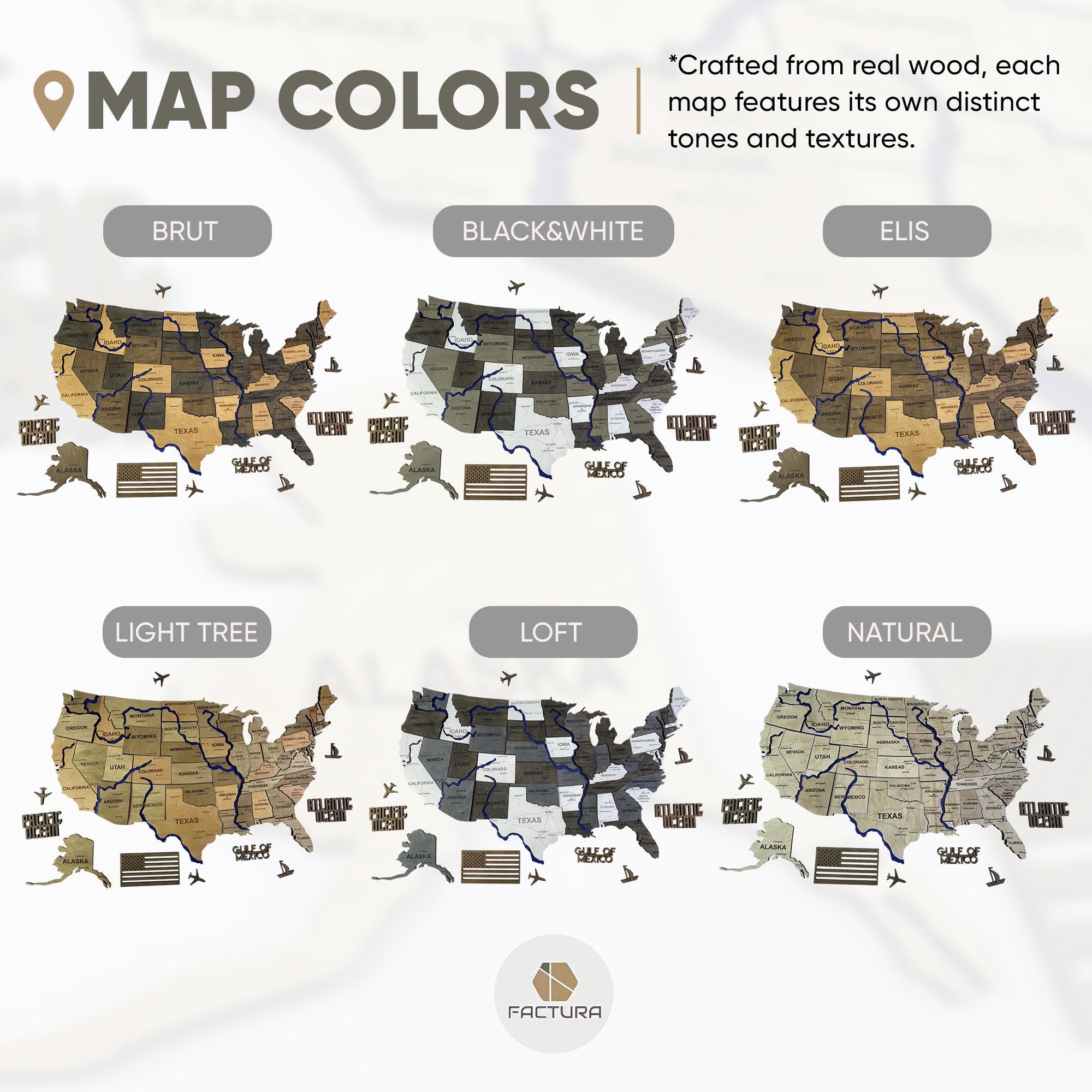 LED Wood USA Map – Turquoise Light up US Wall Map With States, Modern ...