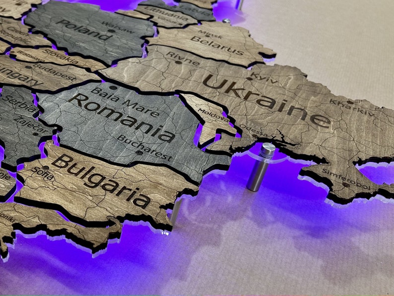 Wooden Map of Europe With Roads and LED Backlighting, Stylish 3D Wall ...