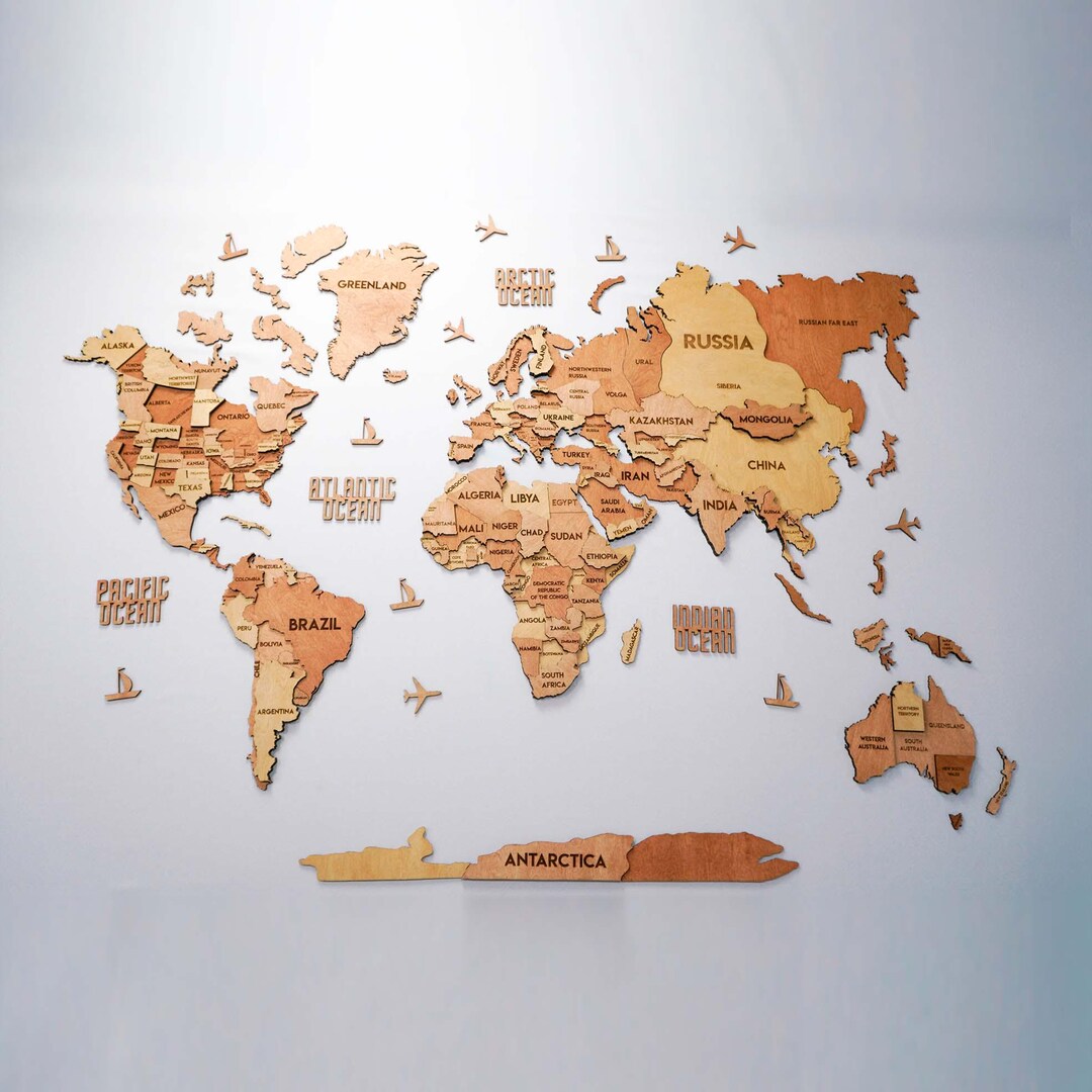3D Light-up World Map – Handmade Wooden Wall Art | Gift for Dad ...