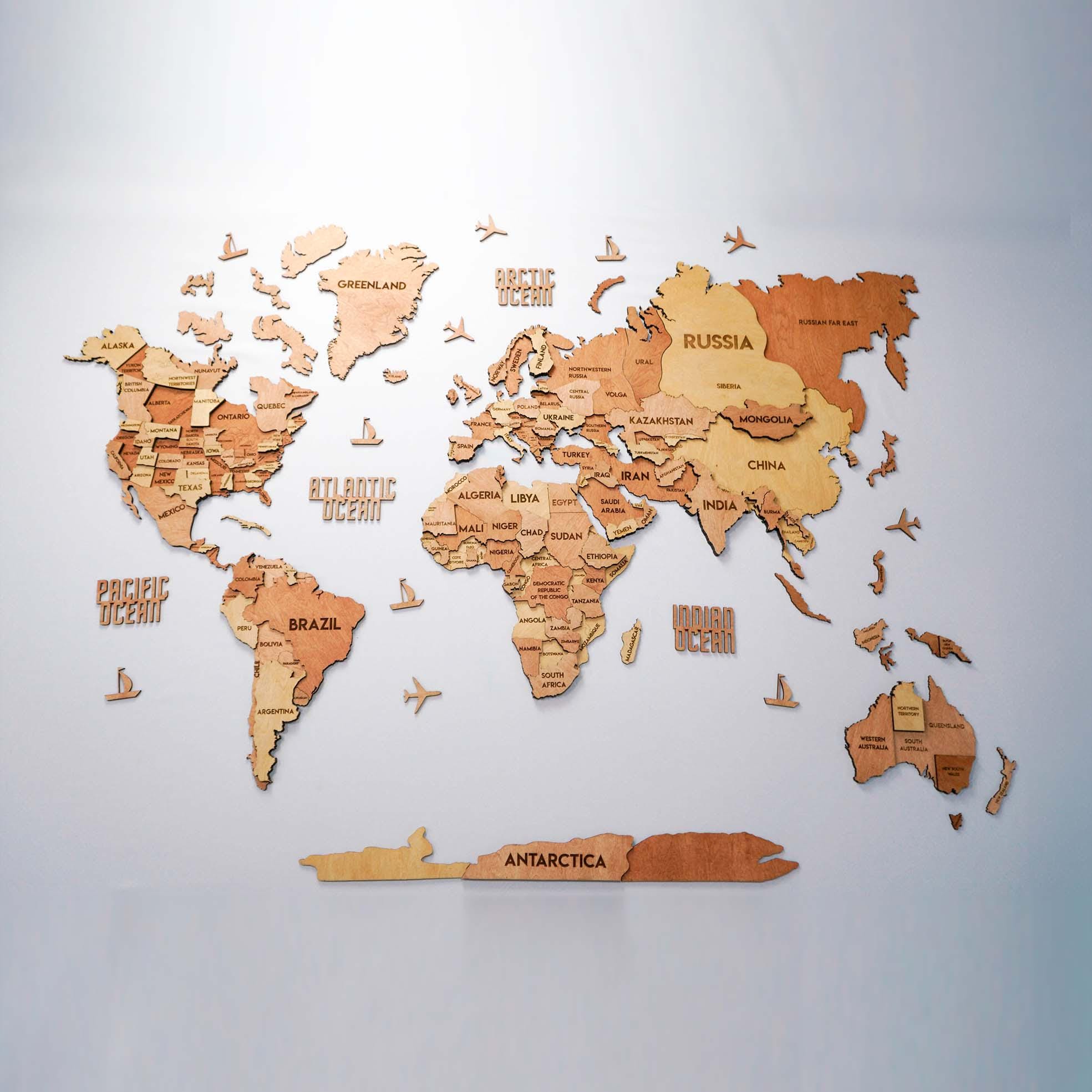 3D Light-up World Map – Handmade Wooden Wall Art | Gift for Dad ...
