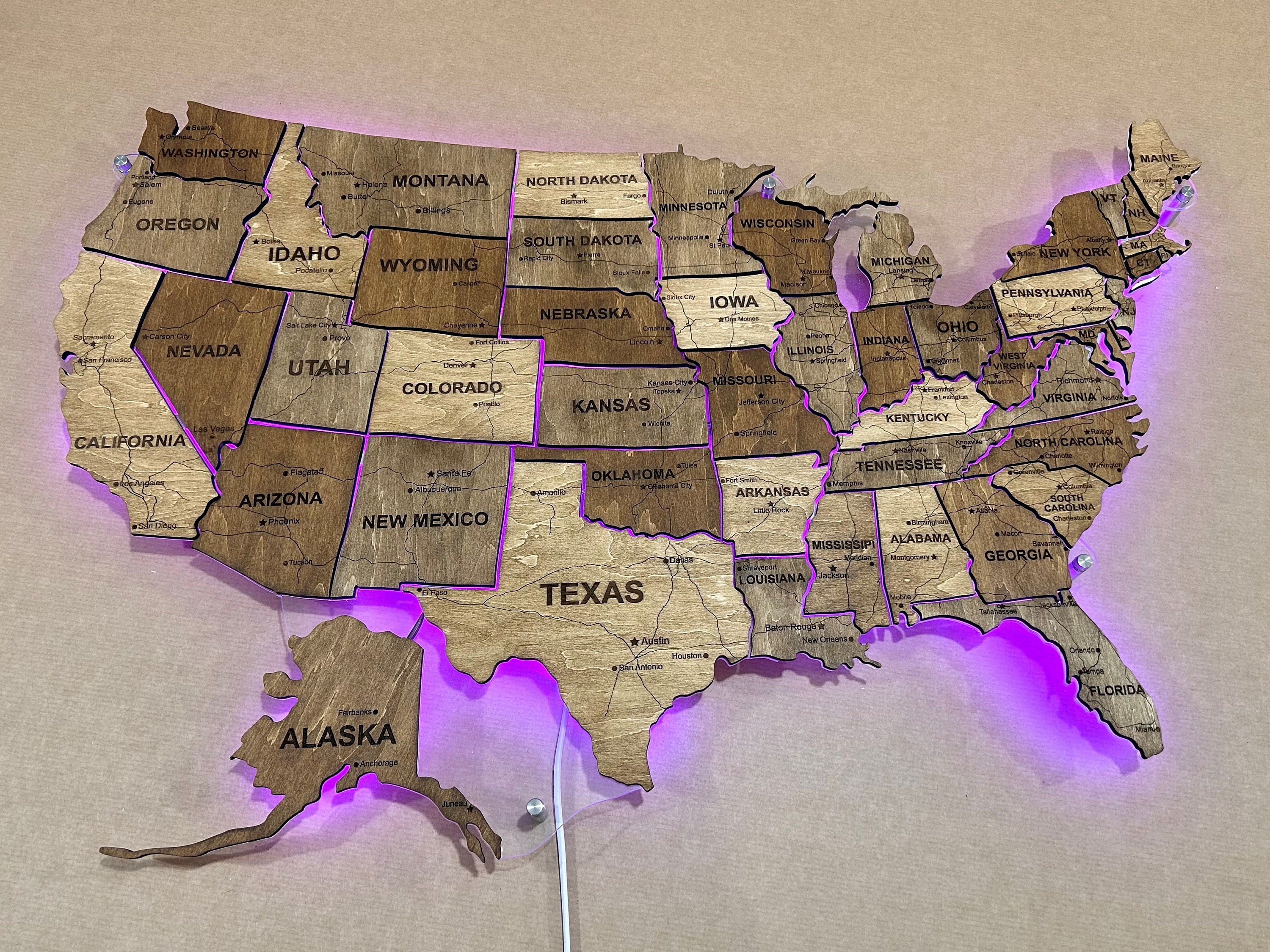 Multilayered USA Acrylic LED Map, Home Decor, US Travel Map, 3D Layered ...