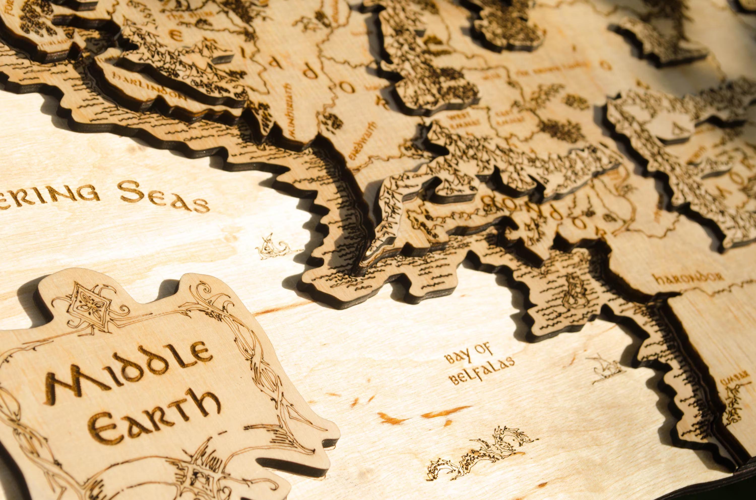 3D Wooden Midle Eath Map on Wood or Acrylic Base, LOTR Fantasy Map Art ...