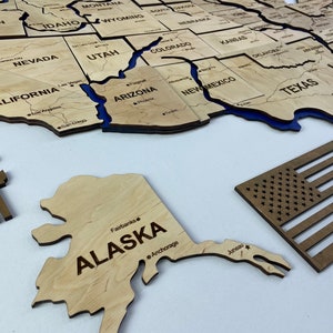 Wood USA Wall Map, Wooden Wall Map 3D, Led Travel Map Art, Night Light ...