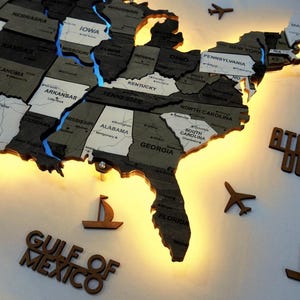 Illuminated Wooden USA Map With Rivers – 3D Wall Art United States With ...