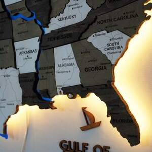 Illuminated Wooden USA Map With Rivers – 3D Wall Art United States With ...