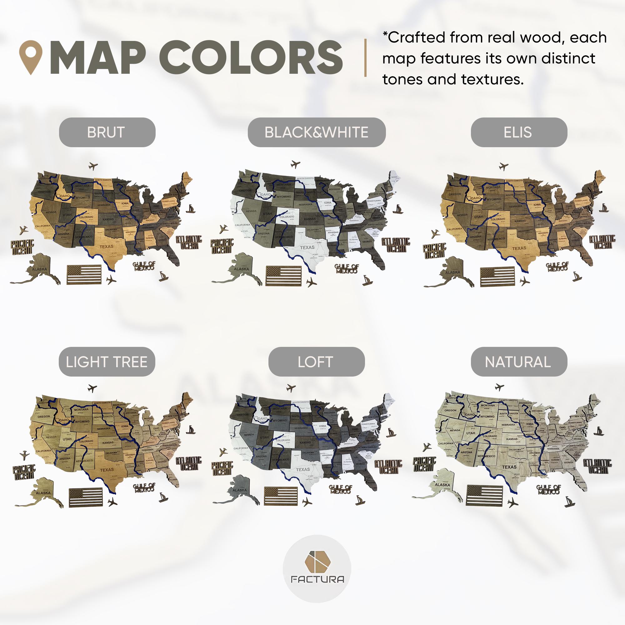 Wooden USA Map With Rivers and LED Backlight – Lighted US Wall Art With ...