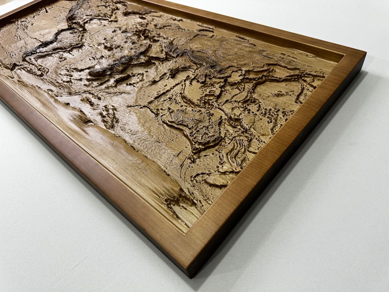 Office Wall Art Decor, Vintage Wood World Map, Topographic Map, 3D ...