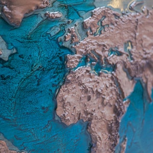 EPOXY 3D Topographic World Map From Ash 100x50x5cm 39.4x19.7x2 In Color ...