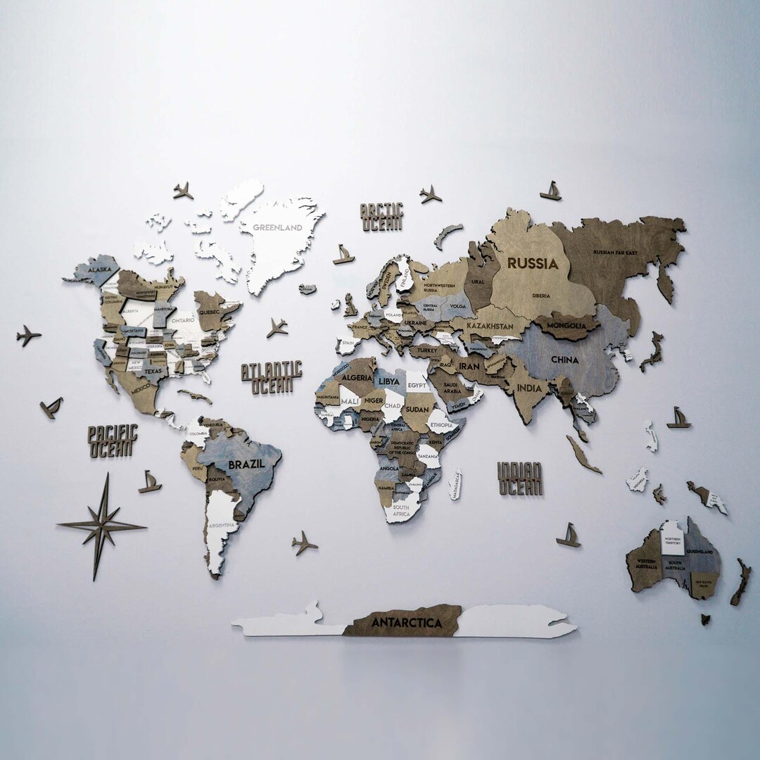 Multi-layer World Map, Wooden Travel Map, LED World Map Art, Wood World ...