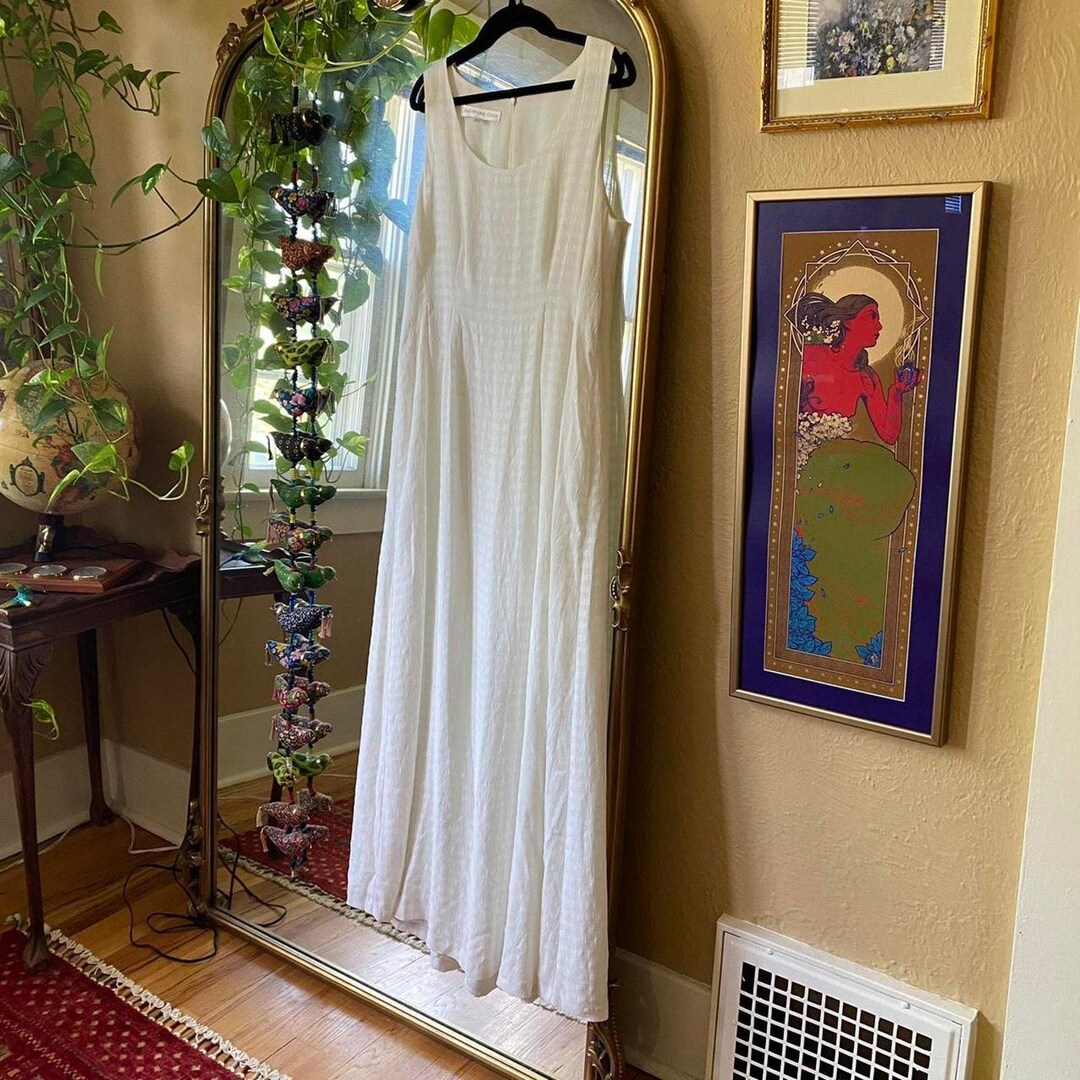 Vintage Ballinger Gold 90s White Floor Length Dress Medium Bridal Prom ...