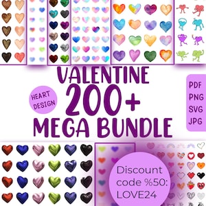 Hearts Mega Bundle SVG, PNG, PDF, Jpg Hearts 200 Printable Hearts Heart ...