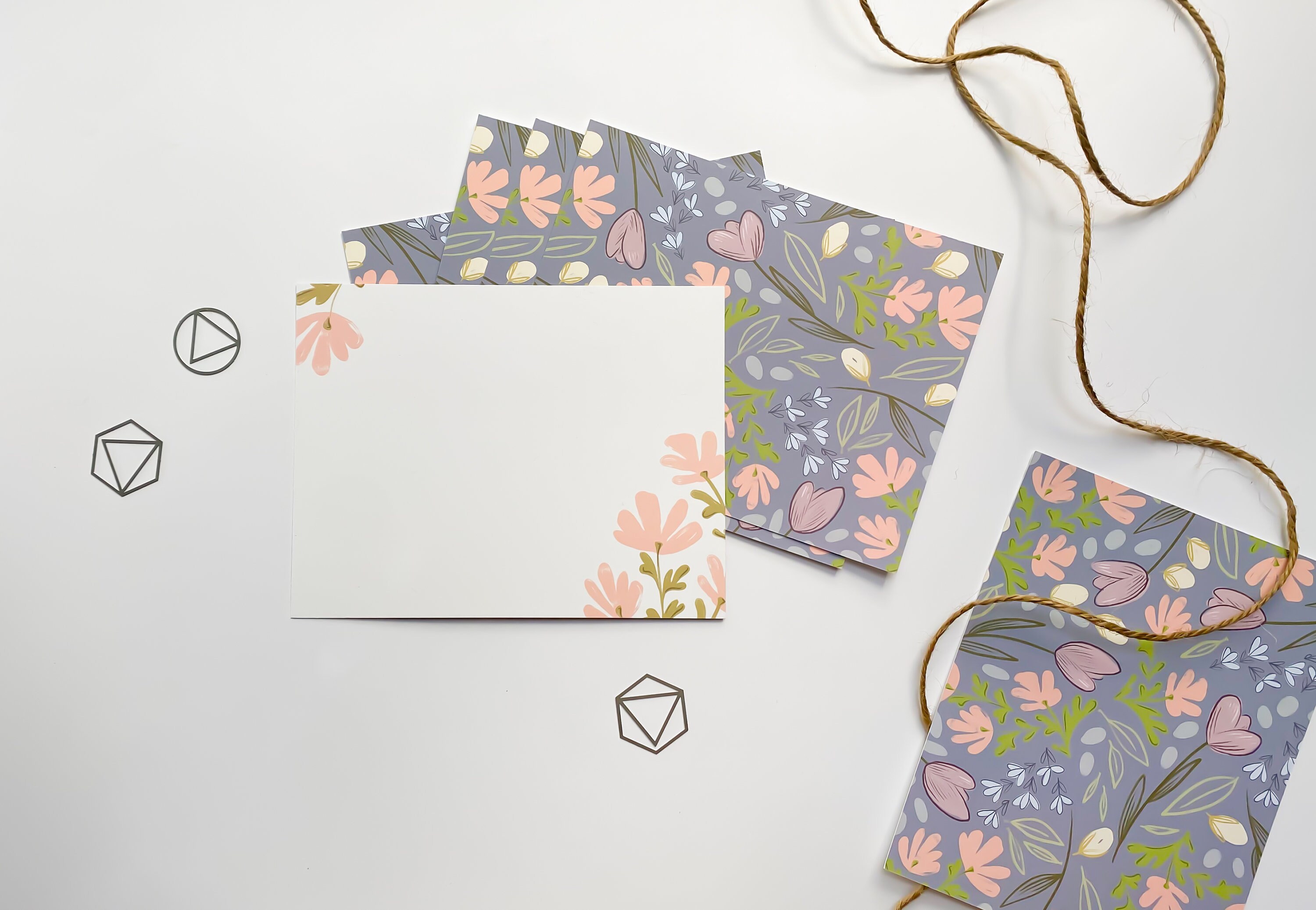 Set of Flat Notecards in Floral Pattern, Pack of 8 Stationary Set A2 - Etsy