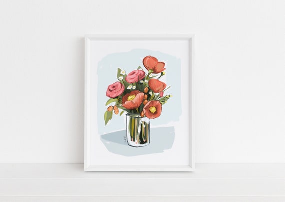 Red Floral Art Print Original Hand-painted Flower Bouquet / - Etsy