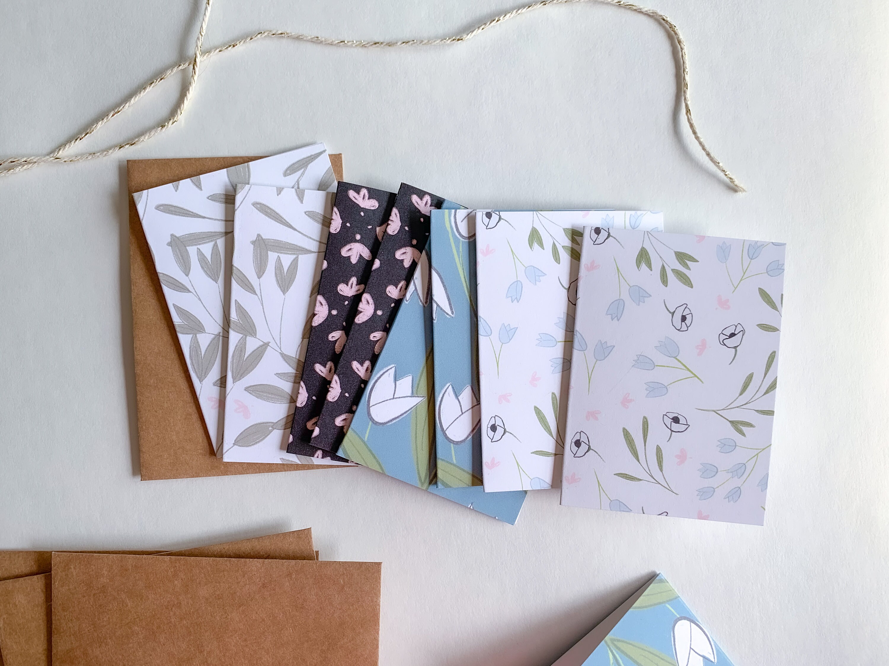 Enclosure Cards, Mini Folded Notecards, Pack of 8 Assorted Hand-painted ...
