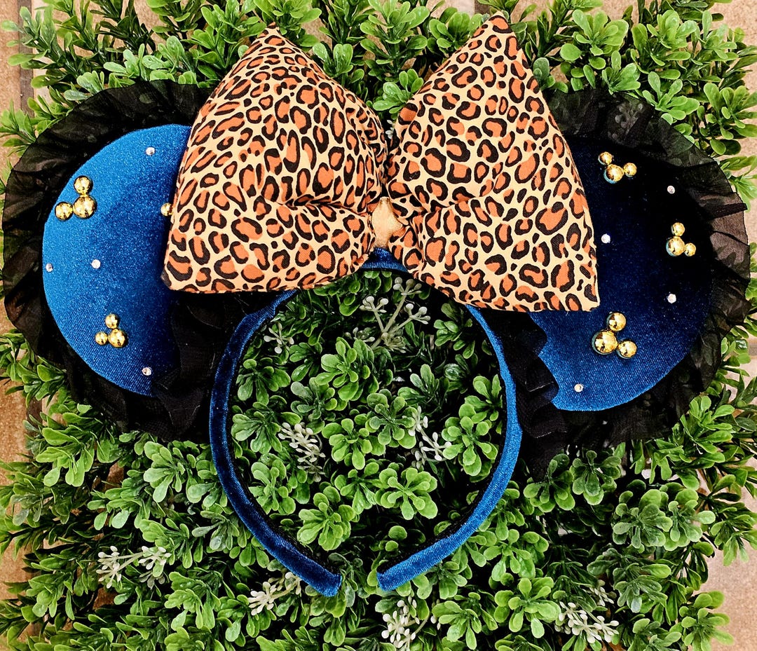 Duval Diva – Teal Velvet Minnie Ears With Big Cat Print Bow ...