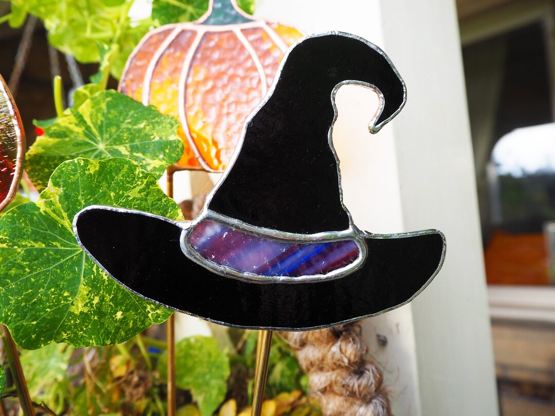 Witch Hat Stained Glass Plant Stakes// Halloween Decorations, Fall ...