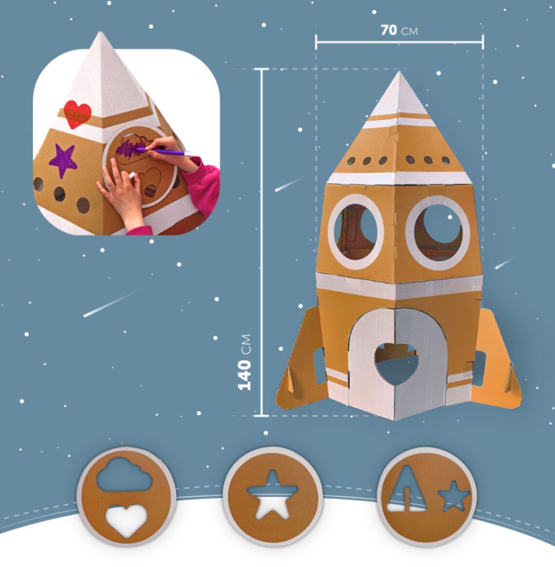 Playhouse Rocket for Children Indoor and Outdoor Garden Shed Cardboard ...