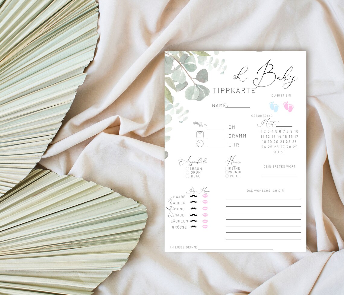Baby Shower Guessing Cards Pdf Guessing Game Gender Neutral Water Color ...