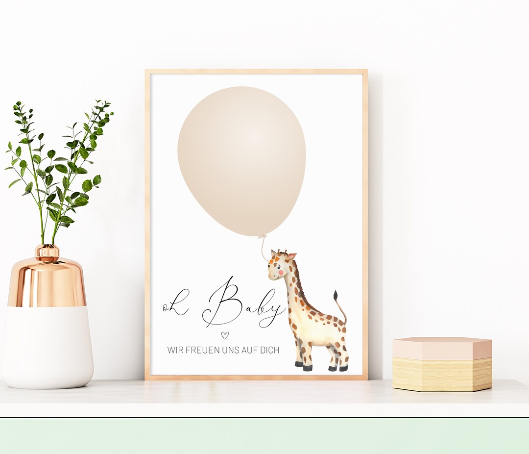 Babyparty Poster PDF A4 A3 Erinnerung Gästebuch Giraffe Ballon zum ...