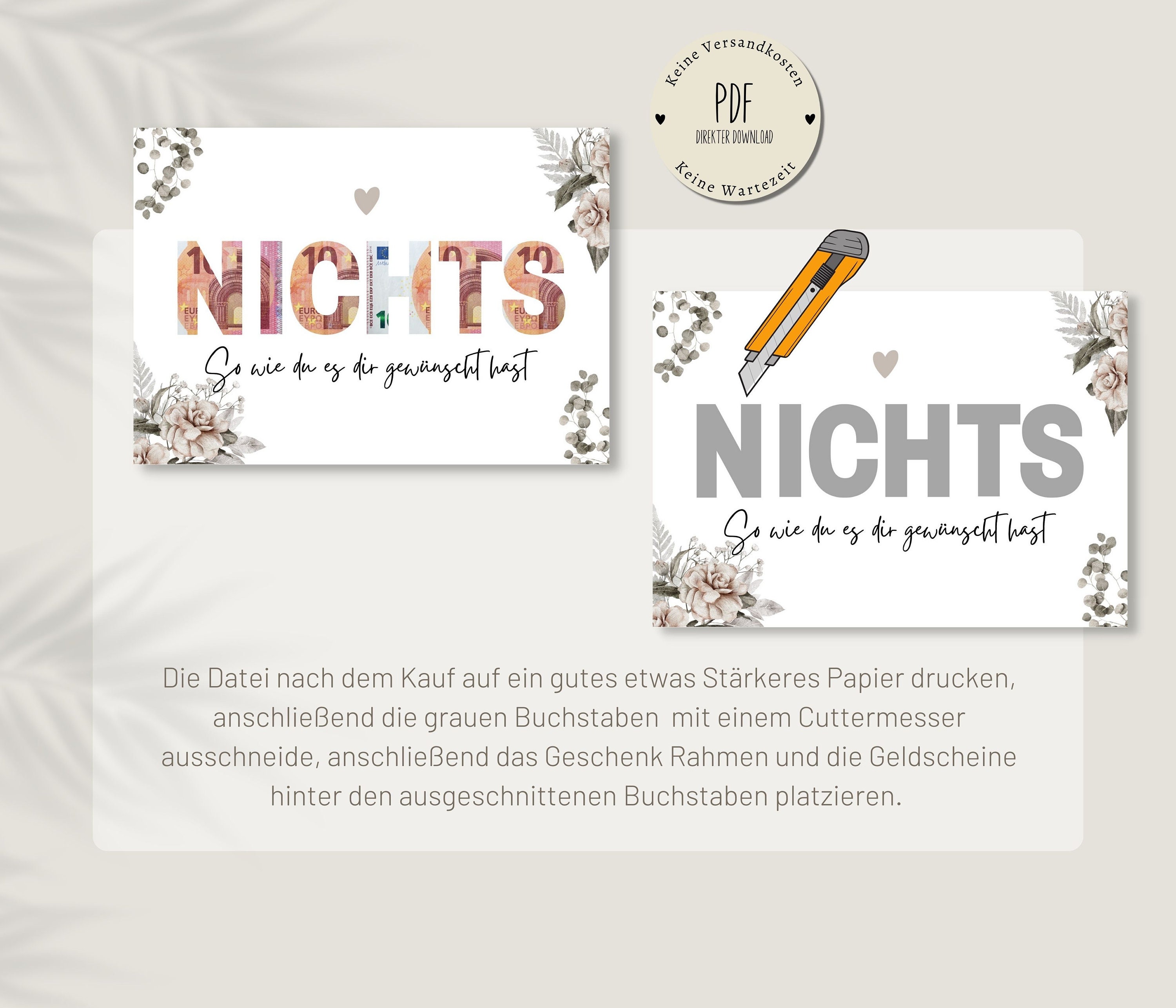 Monetary Gift Nothing as You Wished Special Last Minute Gift Print ...