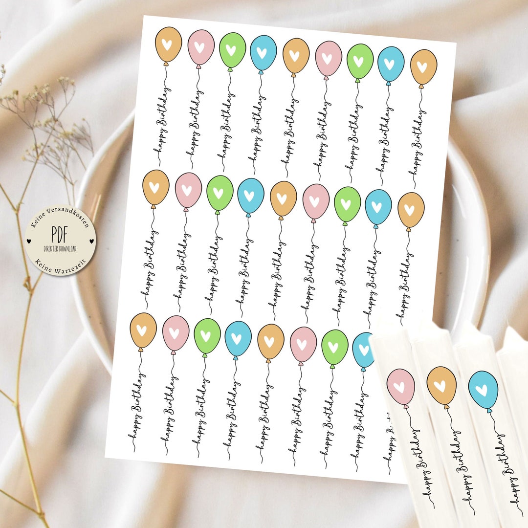 Candle Tattoo Happy Birthday Balloons Colorful Birthday PDF Template ...