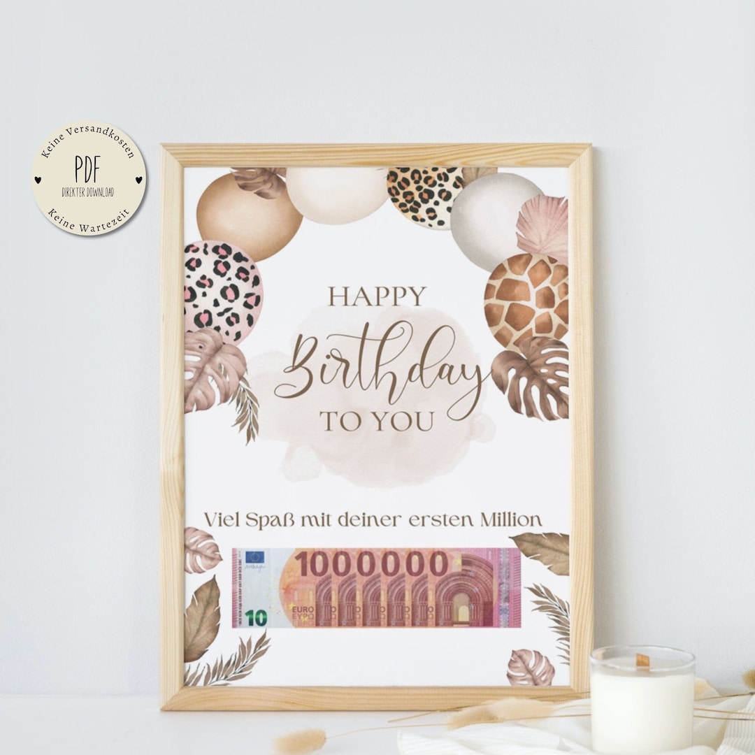 First Million Birthday Gift Money Gift Birthday A4 PDF Direct Download ...