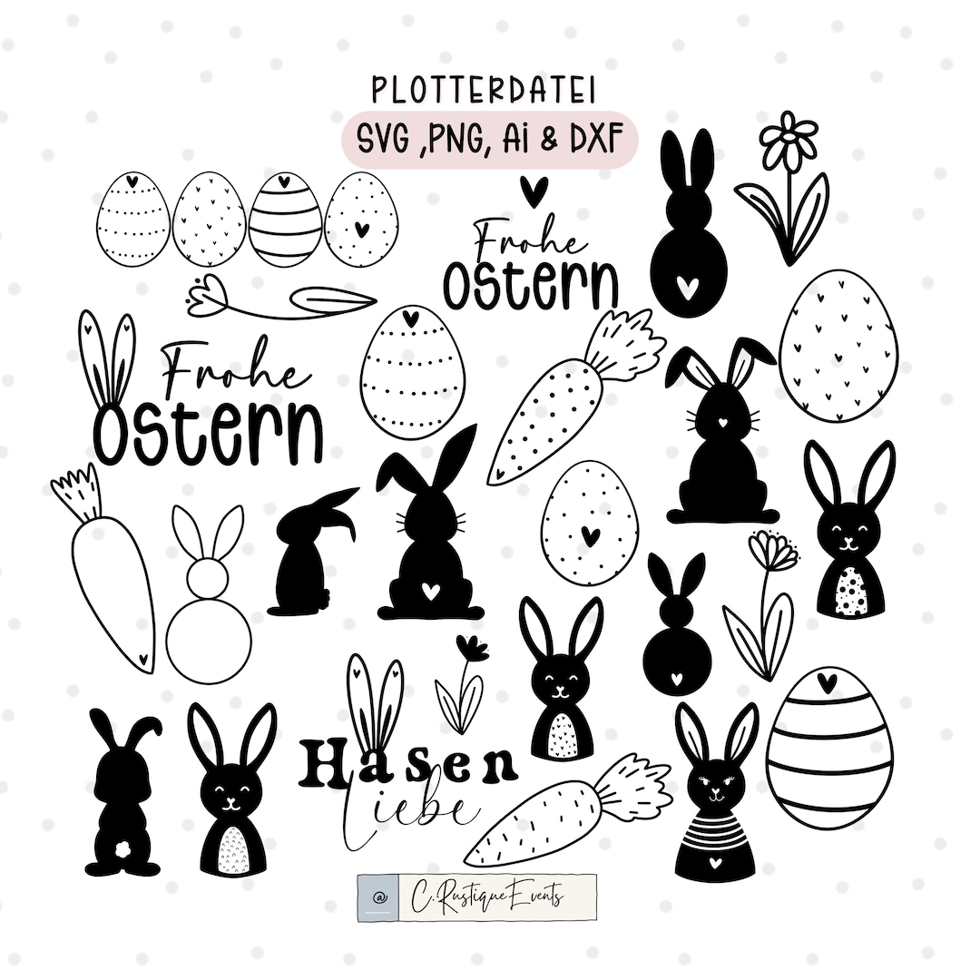 Plotter File Easter Bunnies 28 SVG, Ai, PNG & Dxf Files Cutting Machine Plotter Love Laser File ...