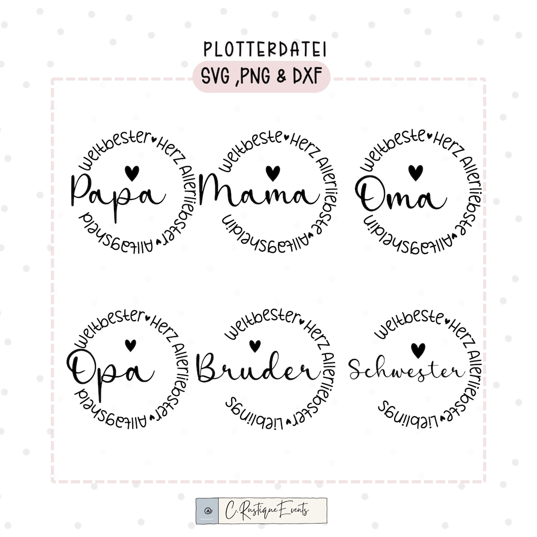 Plotterdatei Mama Papa Oma Opa Bruder Schwester Sprüche SVG, DXF & PNG Dateien Kranz Familie ...