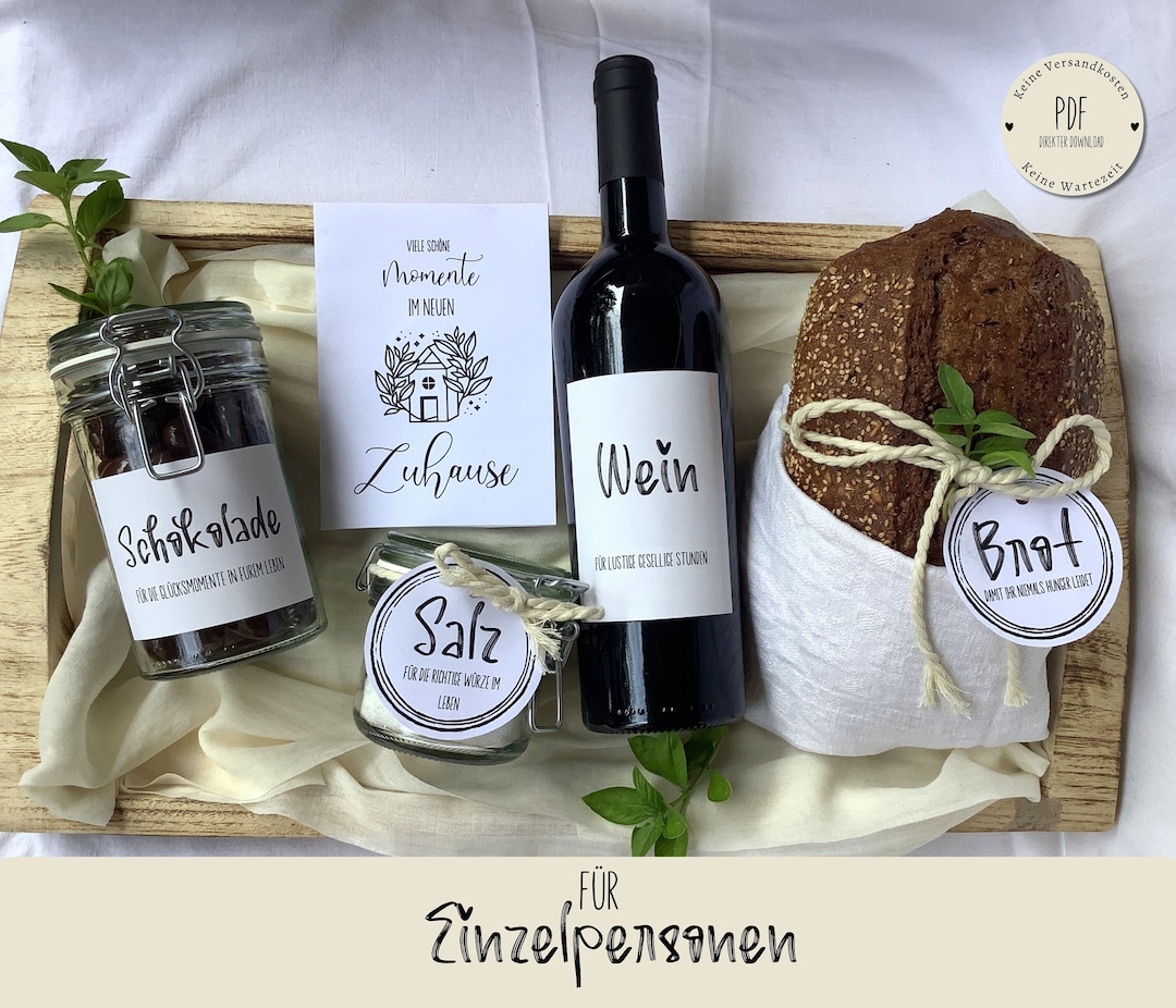 Housewarming Gift Bread Salt Wine Printable Labels Individual Download ...