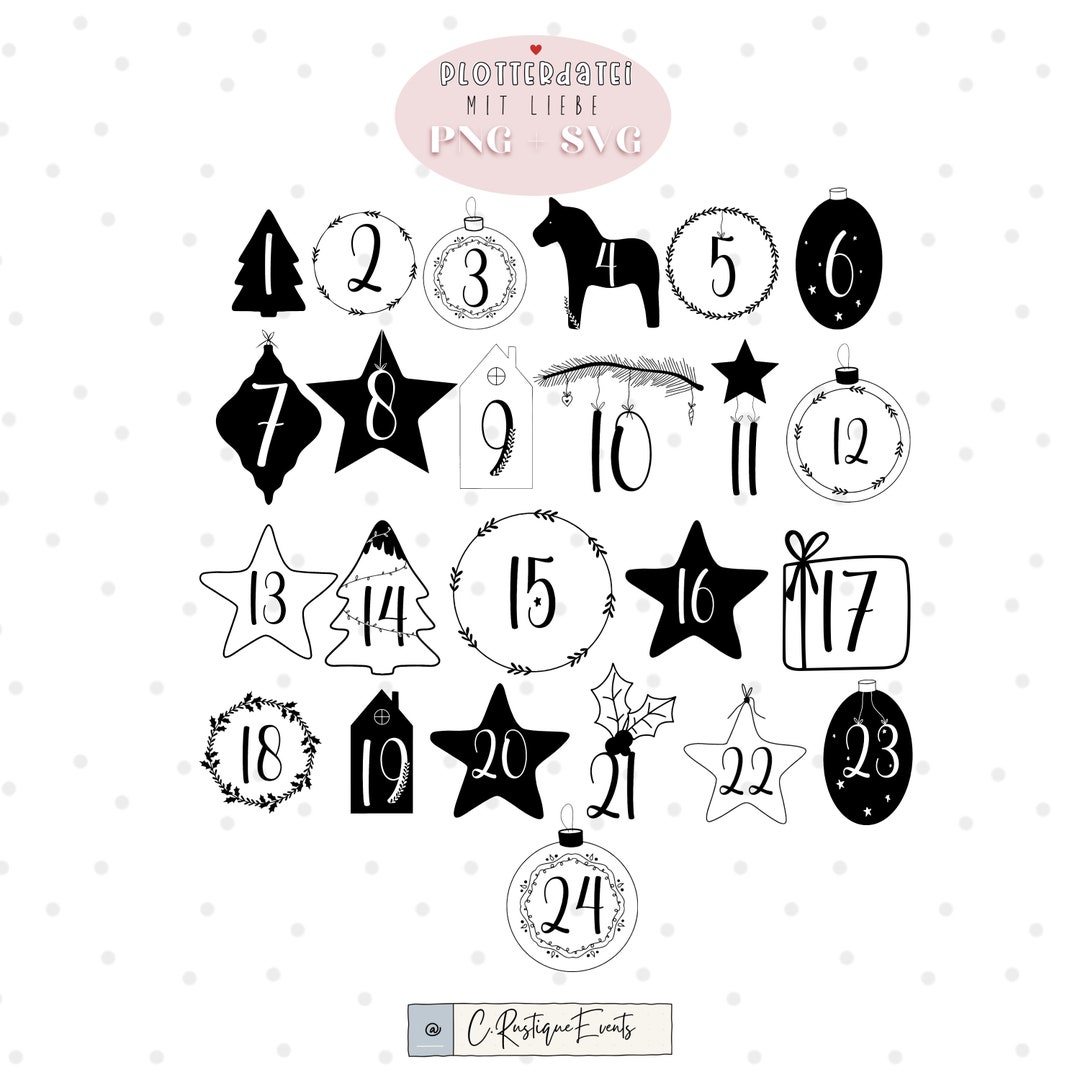 Plotter File Advent Calendar Numbers Christmas Hygge 24 SVG & PNG Files ...
