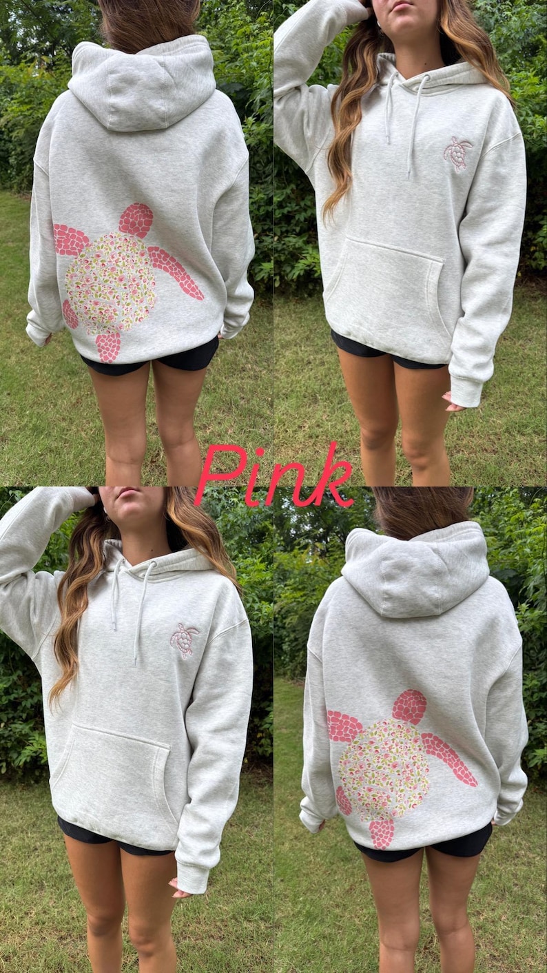 Cozy Ocean Turtle Vinyl Hoodie With a Floral Turtle Print and Front ...
