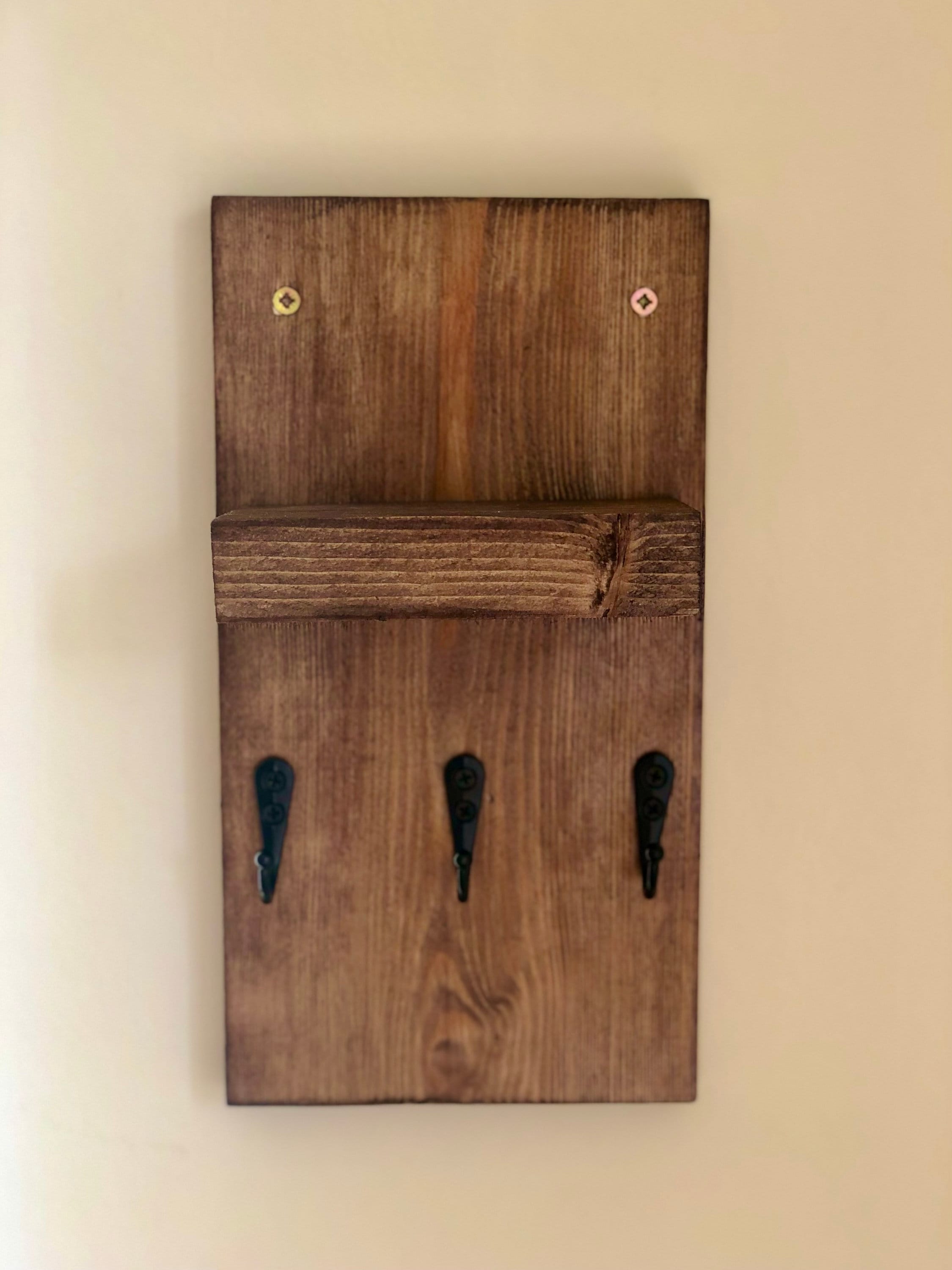 Key Hooks With Shelf Handmade From Solid Wood and Metal Hooks - Etsy UK