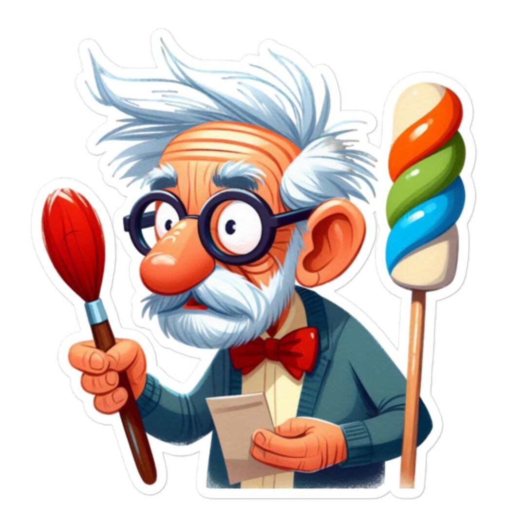 Artistic Grandpa Sticker – Cute Old Man With Paintbrush and Candy ...
