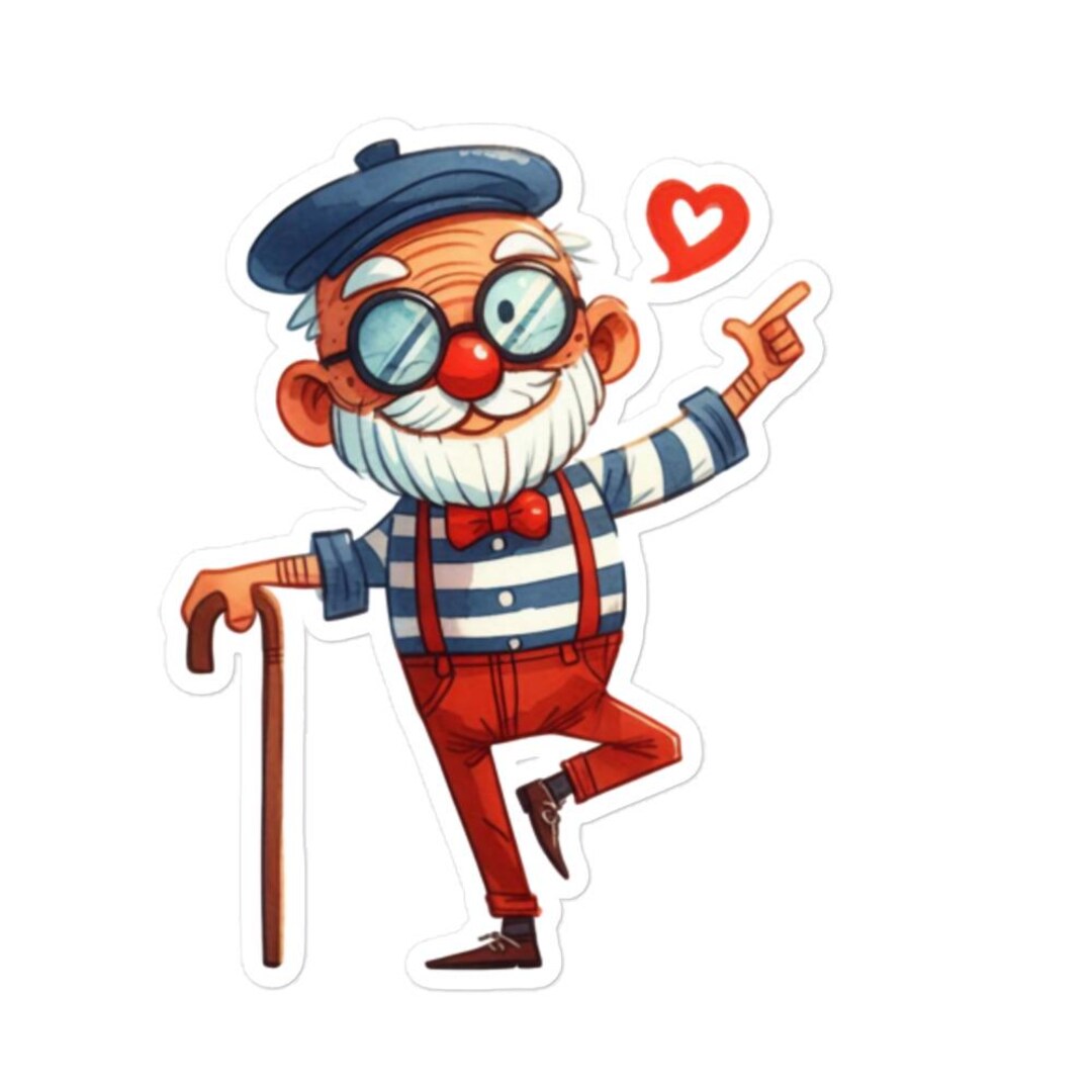 Artistic Grandpa Sticker - French Beret Striped Shirt Senior ...