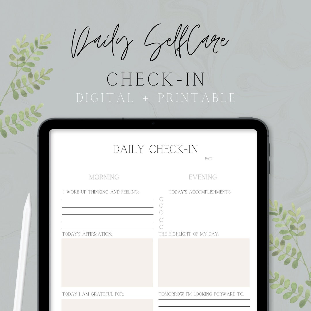 Daily Selfcare Check In, Daily Check in Insert, Intentional Daily ...