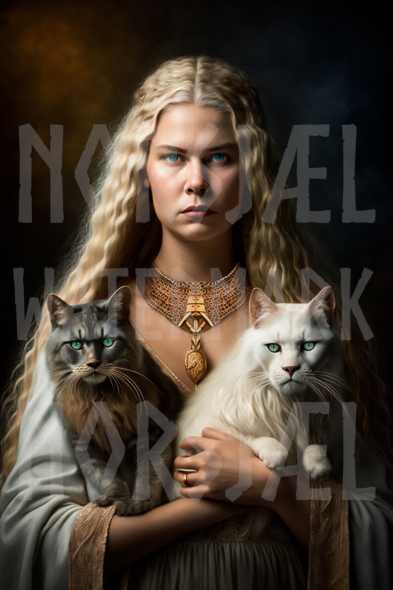 Poster NORSE GODDESS FREYJA Art With Her Cats Digital Download ...
