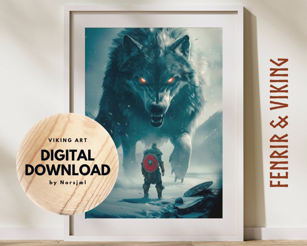Poster THE FENRIR Wolf & VIKING Art Digital Download Norse Mythology ...