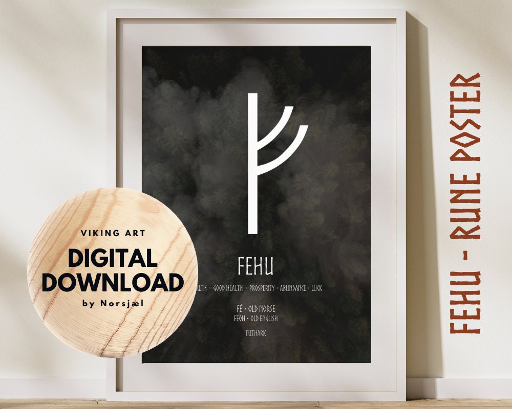 Poster FEHU Rune Art Digital Download Norse Mythology Heathen Viking ...